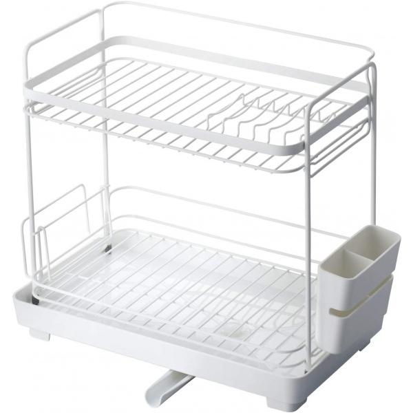 システムキッチンにぴったりの2段水切りカゴ。縦置き・横置きOK。場所を取らないスリム設計。防サビ加工付き。止水栓付き。トレーと本体は分離します。トレー・箸立て・排水口は銀イオンの抗菌仕様。カトラリースタンドとまな板立て付き。   【サイズ】...