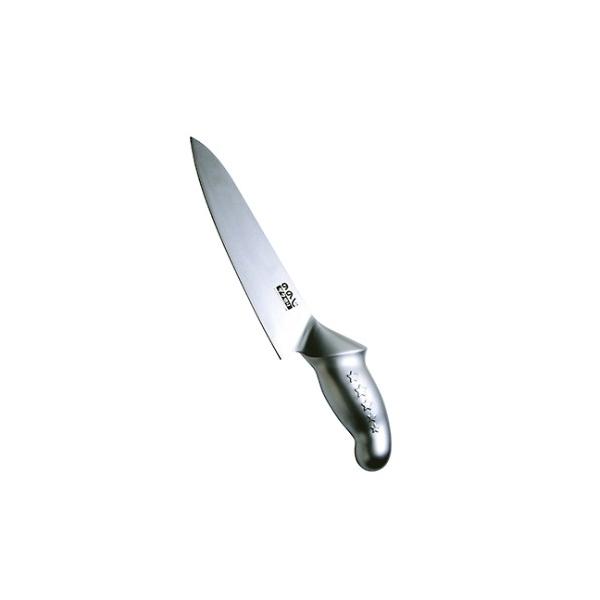 ■特徴 ●大量調理専用 ザクザク切れる庖丁です ●マメ・タコ防止のエッグシェルグリップ。 ●指の根本でしっかり押さえられるから誰でも簡単に力がいれやすく、滑り込みがありません。 ●テコが利きやすい柄の軸芯を上げた設計。 ●テコの応用でコント...