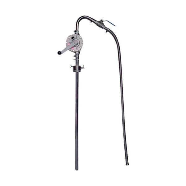 ■特徴 溶剤用手回し式ドラムポンプです。 オールステンレス製で様々な溶剤に対応します。 低粘度で比重が高い溶剤や薬品を吸い上げるのに適しています。 密閉アダプター・バルブ・アース線が付いているので、引火性の高い液体や気化しやすい液体、臭いの...