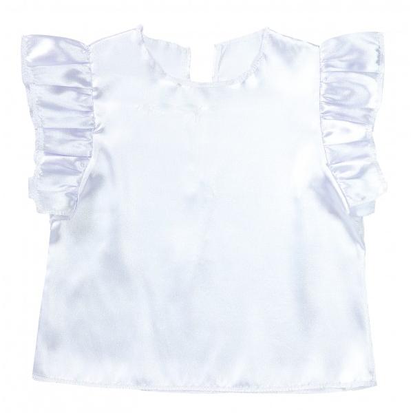 袖にフリルが付いた着脱カンタンなスリット入りサテンシャツ！  ●製造国:ヘ゛トナム  【重量】 40 【入数】 1枚