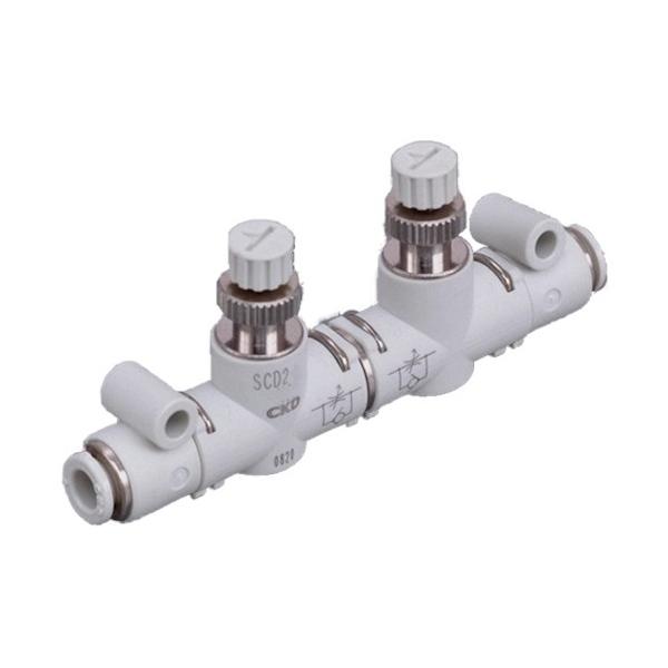 ■特徴 アクチュエータの遠隔・集中制御に便利なインライン形です。 給気と排気両方向の流量制御が可能な、メータイン・メータアウト一体形のスピードコントローラです。 回路状況により、アクチュエータの飛び出し防止や速度安定化、単動シリンダの往復速...