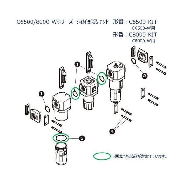 ■特徴 C6500シリーズ用 消耗部品キットです。 ■用途 メンテナンス用に ■仕様 メンテナンス部品 ■セット内容 Oリング（2ヶ）、ボウルOリング（2ヶ）    【重量】 20G 【原産国】 日本製 C6500KIT