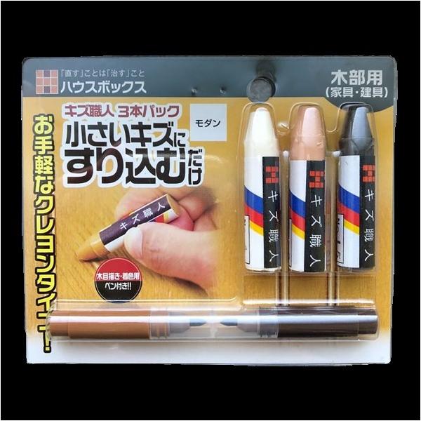●家具や建具の小さなキズ(目安 長さ 5cm、幅1mm、深さ1mm)を刷り込んで補修します。 ●補修箇所に合った色を選びます。 ●キズに対し垂直方向に擦りこみます。 ●寒冷時にはドライヤー等で常温程度に温めてからご使用下さい。 ●キズの周囲...