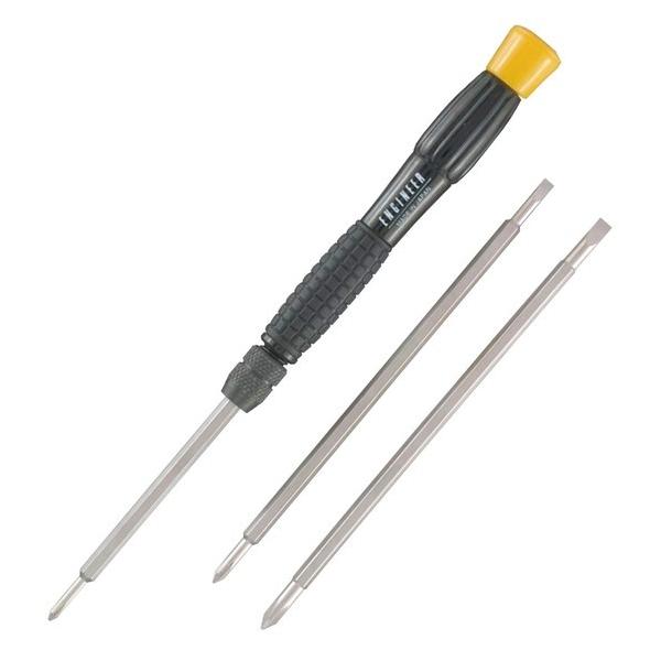 【商品説明】 軸の長さを調整できる差替式の精密ドライバー。 ■特長 軸の長さを18〜90mmまで無段階に調整できます。 ローレット加工、回転キャップ付きで操作性が向上。 先端着磁。 時計、カメラ、メガネなどに使用される精密小ネジ用。 ■用途...