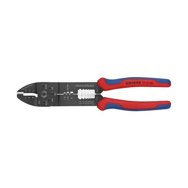 ●メーカー…KNIPEX（クニヘ゜ックス） ●型番…9722240 ●圧着範囲(絶縁端子・絶縁コネクター)…0.75〜1.5、1.5〜2.5、2.5〜6.0mm2 ●圧着範囲(幅6.3mm差込端子)…0.5〜1.5、1.5〜2.5mm2 I...