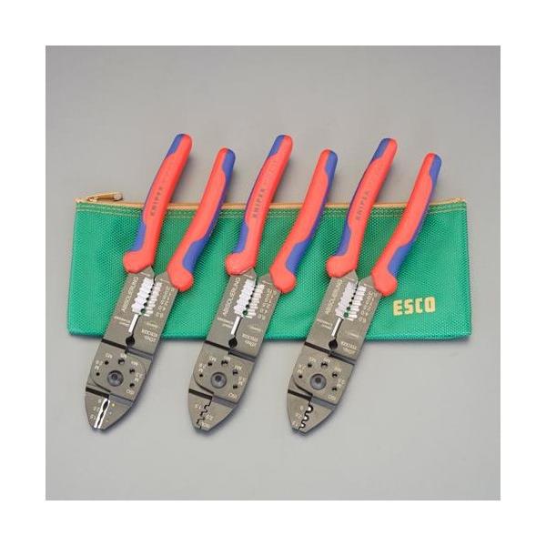 ●メーカー…KNIPEX（クニヘ゜ックス） ●型番…ESCOオリジナルセット品 ●セット内容…3本セット(工具袋付) ●絶縁端子用…対応端子:絶縁端子 圧着範囲:0.75〜1.5、1.5〜2.5、2.5〜6.0mm2 ●差込端子用…対応端子...