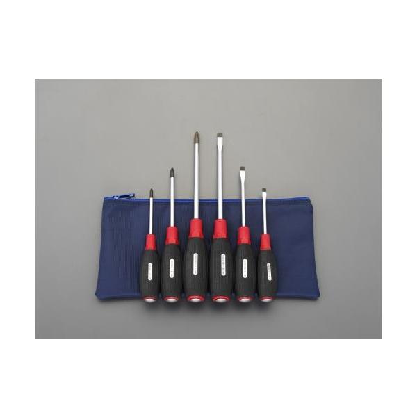 ●メーカー…ESCOオリジナル ●セット内容…6本組 ●（＋）ドライバー…先端×軸径・軸長: ＃1×5mm・75mm ＃2×6mm・100mm ＃3×8mm・150mm ●（-）ドライバー…刃幅×刃厚・軸長×軸径: 5.5×0.8mm・75...