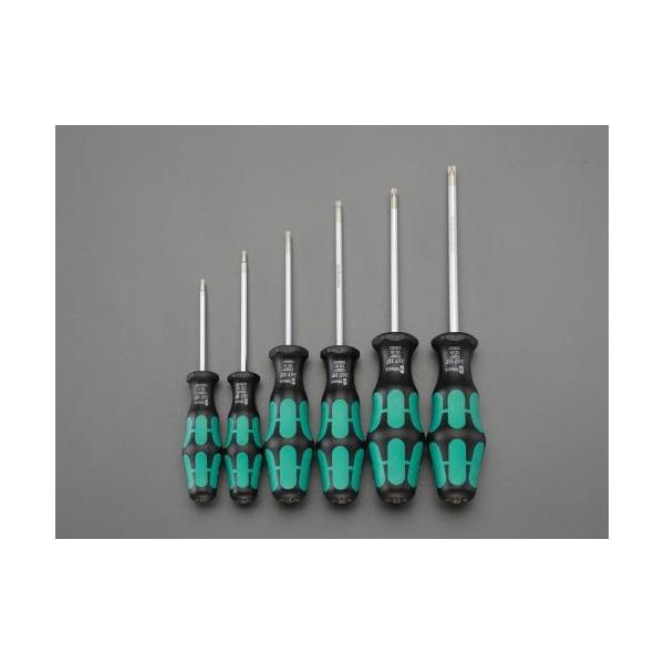 ●メーカー…Wera ●型番…ESCOオリジナルセット品 ●セット内容…6本組 ●サイズ×軸径×軸長…T8×3.5×60mm T10×4.0×80mm T15×4.0×80mm T20×4.5×100mm T25×5.0×100mm T30...