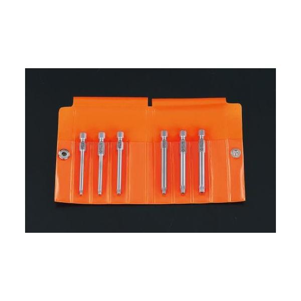 ●工具袋付 ●サイズ…T10・T15・T20・T25・T27・T30(6本組) ●全長…70mm ●六角シャンク…1/4” ●イジリ止付 ドライバ、ネジ回し  【重量】 96g 【入数】 1個 EA611GV