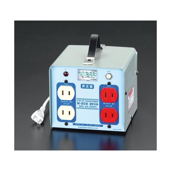 ●メーカー…日動工業 ●型番…M-20S ●容量…2.0kVA ●入力電圧…100V(50・60Hz) ●出力電圧…115V・125V ●コンセント定格…2P・15A ●コンセント数…2＋2 ●屋内昇圧専用型 ●連続使用時間…20A以下:2...