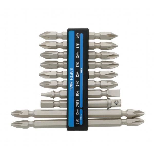 電動ドライバーに取り付けて各種ねじの締め付け・ゆるめに 【特長】 ●ビスが落ちないマグネット入りドライバービット  ●収納に便利なビットホルダー付き 【付属品・セット内容】 ●65mm両頭ビット＋No.1(2本)/＋No.2(4本)/-6m...