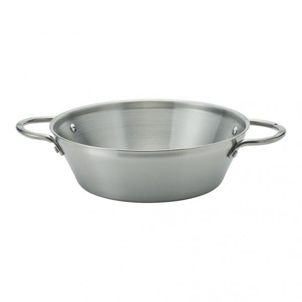 ●ハンドル部カシメ止め。   ●フチ部巻きつぶし加工。   ●底径175mm 底厚さ1.5mm QGV3202  卓上用品 料理演出用品 和食卓上鍋・鍋用小物  【サイズ】 26cm 【入数】 1個