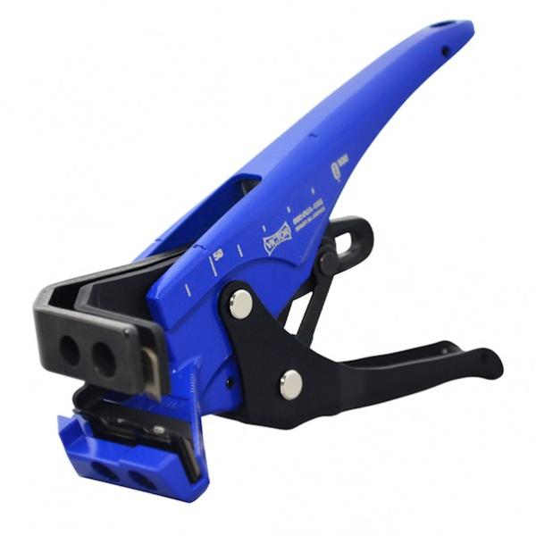 【商品説明】  ●VA線、エコ電線専用ストリッパです。 ●本体には50mmと100mmの位置に上からでも見やすいスリットが入っています。 ●刃部には12mmと20mmの目盛りが付いており、連続作業に最適です。 ●開き留めストッパーが付いてお...