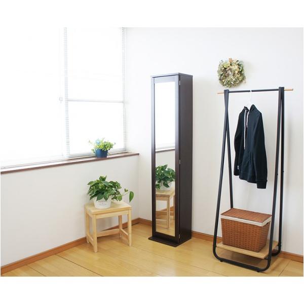 お部屋のデッドスペースになりがちなミラー裏スペースを有効活用できるストッカー付ミラー   【サイズ】 W350×D300×H1700mm 【カラー】 ダークブラウン 【入数】 1台 FC1735HCDBR