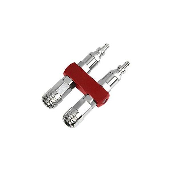 木造在来工法やツーバイフォー工法で建築用高圧釘打機の空気流量不足を解消できます。 建築用高圧コンプレッサー連結効率化継ぎ手。 2台の高圧エアコンプレッサーからのホースを連結・分岐し作業効率をアップします。 市販の建築用高圧機器のソケットとプ...