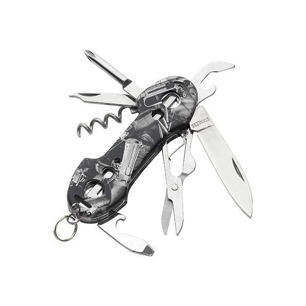 手のひらサイズのボディーに10機能を搭載したマルチナイフです。 アウトドアなどでの各種作業。 タフに使えるサビに強いステンレス製です。 海、山、川やキャンプなど様々な用途に合わせて、それに適した機能を搭載したモデルです。 機能は缶切り・ナイ...