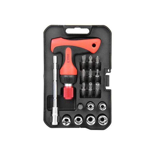 より力強い作業が可能なT型ハンドルタイプで、ラクにネジ締め作業ができます。 各種ネジ・ボルトの締め付け、緩め作業。 専用ケース付きで、一つにまとめてコンパクトに収納でき、持ち運びに便利で紛失を防ぎます。 ラチェット機構内蔵でグリップを持ち直...