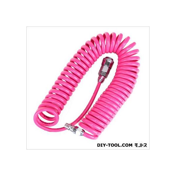 エアホースの取り回しや収納のわずらわしさを解消します。 エアーホース。 伸ばして作業ができ、縮めて収納できる伸縮で邪魔にならないコイル状のエアホースです。 ワンタッチソケット付きで、便利です。 ●サイズ:内径5mm×外径8mm。 ●最高使用...