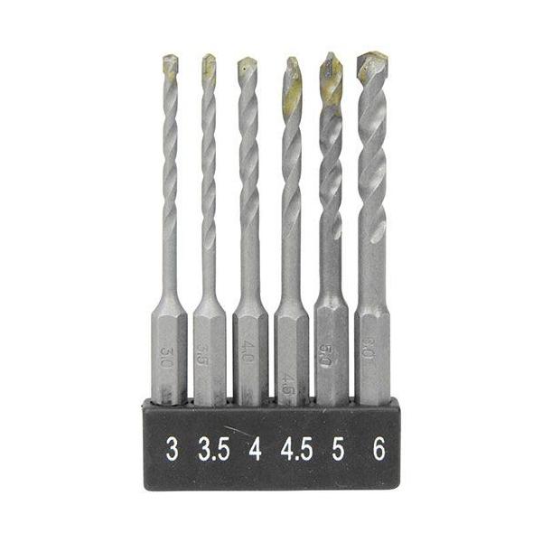各所材料への穴あけが可能です。 鉄・ステンレス・アルミ・樹脂・木材・ブロック・レンガなどの穴あけ作業。 刃先にはシンニング加工を施している為、材料への食いつきが良くすべりにくです。 6.35mm六角軸を採用しており、チャック滑りが少なくイン...