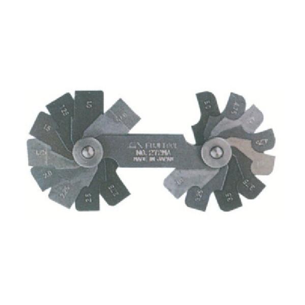 商品画像はイメージ画像です。実際とは異なる場合がございます。 ●机のコーナー、重箱の隅などの角溝Rを測定できます。 ●測定に ●0.6×14×32 ●0.1I1.0R(0.1トビ)凸凹一体型10枚組 ●フジ ラジアスゲージ角型 測定サイズ0...