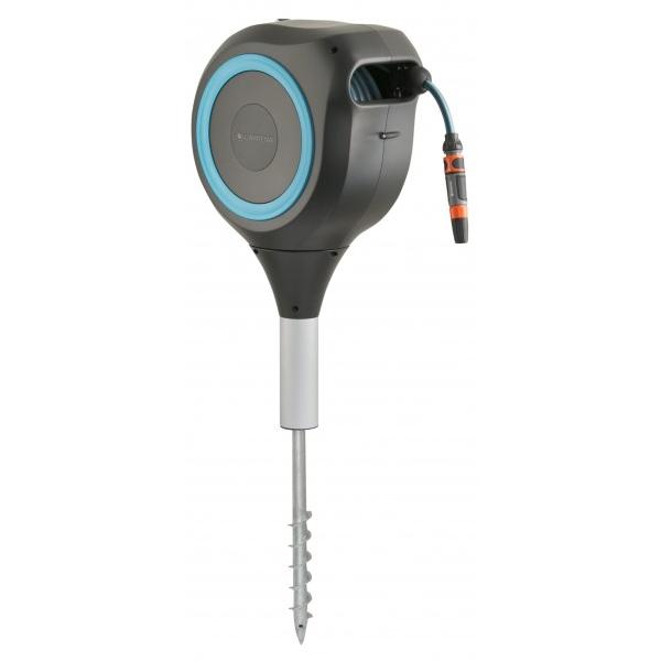 スパイク式ホースボックス(ホース自動巻取り) ●ホース全長:20m、ホース直径11mm ●ボックス本体は360度角度を変更出来る。 ●ホースの先端を軽く引くとホースを自動で巻き取る。 ゆっくりと巻き取るため安全。 ●ホースボックス内にホース...