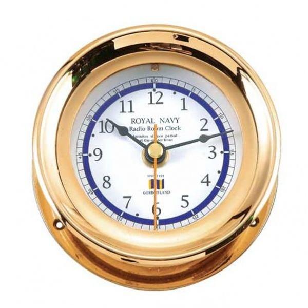 ネイビーカラーを基調とした、サイレントクロック(無線室用のサイレントタイムの表示あり)クオーツ、壁面取付型。  真鍮の磨き仕上げ。  使えば使うほど味わいが出ます。  付属品 取付ビス(3.1×16 3P)、単三電池   【サイズ】 幅10...