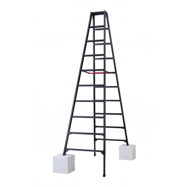 凹凸のある場所で活躍する伸縮脚タイプ「RYZB」（伸縮脚立）〇高さ調整は最大31cm（脚伸縮ピッチ＝6mm） 〇ワンタッチバー標準装備。 バーを持ち上げると開き止めを解除。 片手で簡単に閉じることが可能に。 (RYZB-09a〜21aのみ）...