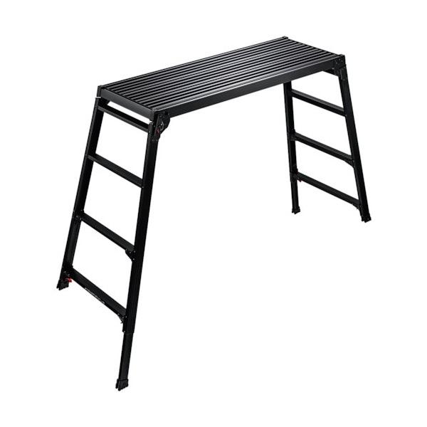 【BLACK LABEL】幅広天板と脚部伸縮で足元の安心感が抜群な脚部伸縮足場台。 約22cmまでの段差を解消できます。 幅広天板:天板は42cmの幅広設計、足元ゆったりと作業ができます。 下部操作レバーで調整可能な伸縮脚(ピッチ:6mm)...