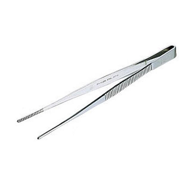 直タイプ（ギザ付）のため滑りにくいです。 用途 小物などのつまみ作業。 開き幅:10mm 全長(mm):130 幅(mm):10 先端:直/ギザ付   【サイズ】 130mm 【入数】 1点 P86125