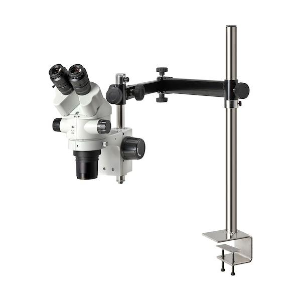 【特長】 ●観察作業が楽なズーム式の実体顕微鏡自由度の高いロングアーム観察作業が楽に行えるズーム式の実体顕微鏡です。 机などにクランプで取り付ける頑丈なロングアームにより、作業スペースを確保したまま使用時には引き出し、使用後は端へ避けるとい...