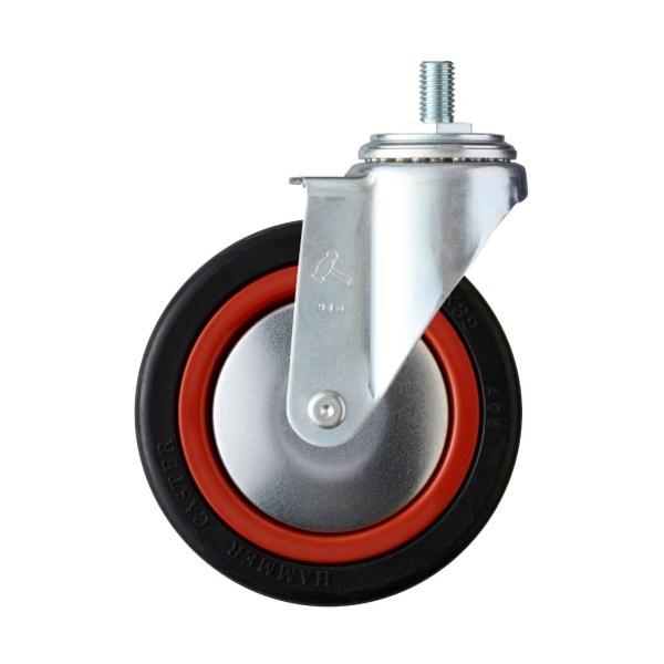 ■特徴 幅広車輪で堅牢さと安定感のあるねじ込みキャスターです。  ■用途 工場、店舗、事業所などの様々な場所に  ■仕様 プレート式 車輪固定方法：リベット  ■材質 金具:スチール 金具表面処理：三価クロム化成処理 車輪:ゴム ●許容荷重...