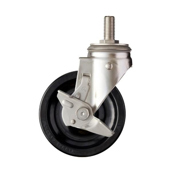 ■特長 耐食性・耐水性に優れたオールステンレスキャスターです。  食品工場・店舗及び事業所等の錆や腐食をきらう環境で使用される台車や機器に最適です。  ■仕様 車輪径D(mm):150 タイプ:自在式(ストッパー付) 許容荷重(daN):1...