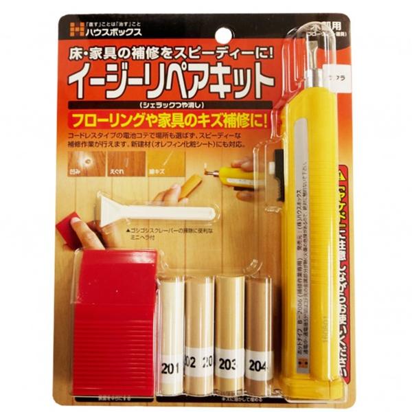 ●人気商品イージーリペアキットに大手建材メーカーの床・建具のトレンドカラーから選んだ新色をキットで追加。 ●床・フローリングのキズをかんたん、スピーディそして本格的に補修ができます。 ●コードレスタイプの電池コテで室内の場所も選ばず、目安と...
