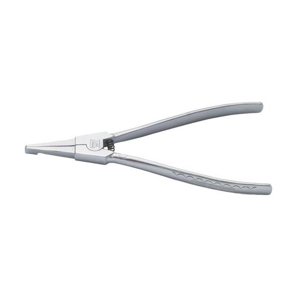 ■特徴 軸用穴なしスナップリングプライヤーです。 先端は滑り止めの溝加工がされています。 クロムメッキ仕上げです。 先端は幅広です。  ■用途 器械メインテナンス。 車両修理。 ●全長(mm):200    【材質】●特殊鋼 【入数】 1 ...