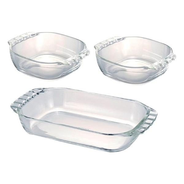 ●オーブン・レンジOK食器としても使える耐熱ガラス製グラタン皿 ●耐熱ガラス製なので焦げ付いてもお手入れが簡単です ●ハーフサイズ2枚、フルサイズ1枚がセットになったお買い得品です ●安心の日本製 ●商品サイズ:249×140×45mm ●...