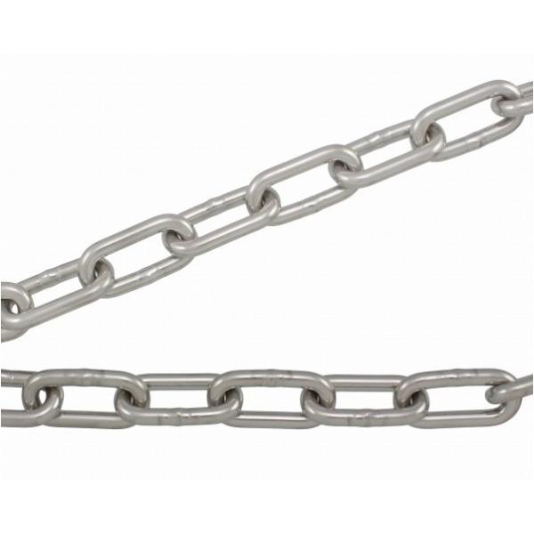 ●ステンレス製チェーン。 ●駐車場や店舗などの間仕切りなどに。 ●径(mm):5 ●長さ(m):10 ●材質:SUS304  【サイズ】 5mm×10M 【入数】 1本