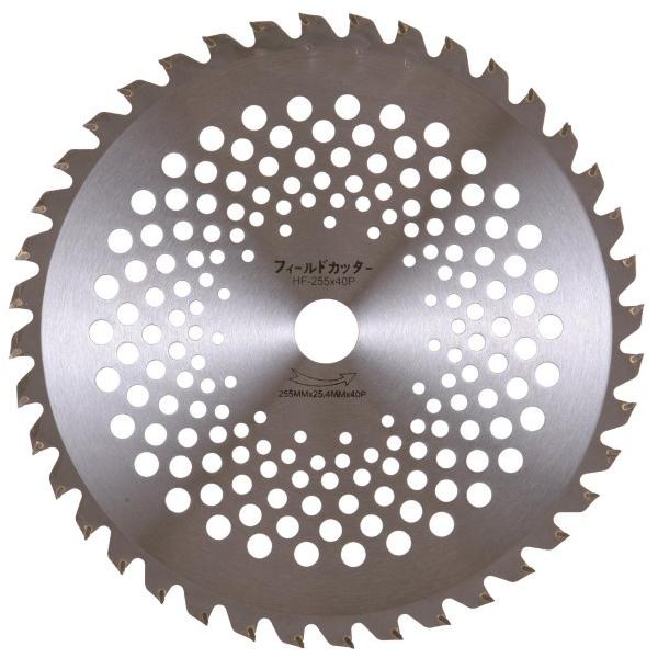 全面研磨で切れ味抜群。  チップ飛びに強い強力斜め埋め込み刃。  畦・土手等の草刈・下刈に最適。  穴あき軽量タイプで作業軽快！ 畦・土手等の草刈下刈用   【サイズ】 230×36P 【入数】 1枚