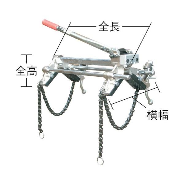 パイプに傷をつけずに一人で楽に挿入できます。 複数サイズのパイプ兼用型で、曲がり管継手の挿入ができ、戻り止め機構で接着剤が乾くまで保持できます。 チェーンでパイプを固定し、ラチェットハンドルを前後に動かすだけです。 用途 挿入可能パイプ・継...