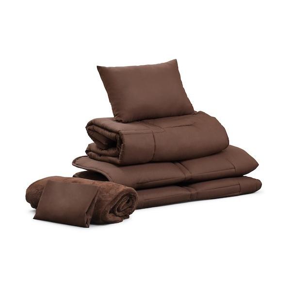 ■特徴 ●毛布もついているコンパクトサイズの布団5点セットです ●お昼寝やレジャー、車中泊、緊急時の備えにもおすすめです ●収納や持ち運びに便利なバッグ付きです ●掛け布団と敷きマットはセミシングル、毛布はシングルサイズです  ■仕様 ●セ...