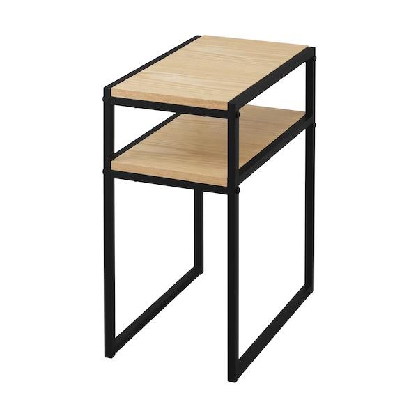 ■特徴 天板下が、便利な2段収納になっています。 木×スチールのすっきりとしたおしゃれなデザインです。 突板仕様で木の風合いが感じられます。  ■用途 ちょっとした収納、物置場、テーブルとして。  ■材質 天然木化粧繊維板（ラッカー塗装）、...