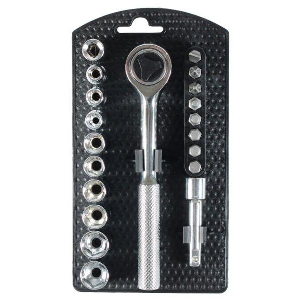 【特長】 さまざまなシーンで使えるソケット&amp;ビットセット20pc。 保管トレー付で、ソケットとビットセットすべてを収納することができる。  【用途】 バイク・車・DIY・ガーデニングなどさまざまなシーンで使用できます。  【注意事項...