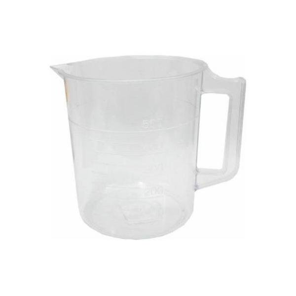 取っ手付きのビーカーです。 ※注意:本品は火気厳禁です。 【仕様】 ・容量:500ml ・全長:115mm ・口広さ:約95mm ・重量:約49g ・目盛:100mlから50mlごと凹凸目盛   【入数】 1個 5001462714