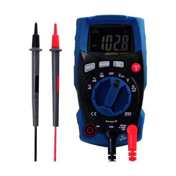 ■特徴 防塵防水IP65準拠です。  ■用途 防塵防水機能付きで、電圧測定や抵抗の測定、導通チェックにご使用いただけるマルチメーターです デジタルテスタ デジタルテスタ デジタルマルチメータ 電気測定器  【入数】 1点 CDM3000WPJP