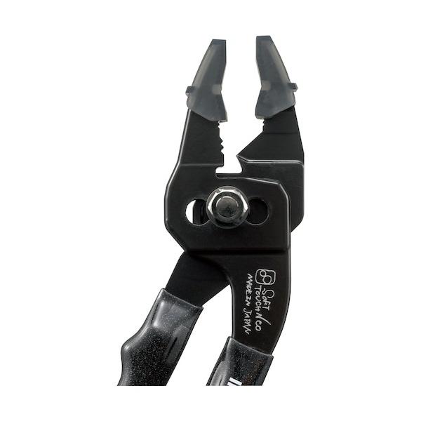 ■特徴 新開発樹脂により、滑りやすい形状で抜群のグリップ力を発揮します。 キャップ型のくわえ部で工具不要！簡単着脱が可能に。 バネ駆動＆バネ解除機構、トリガーグリップを採用し、作業性が格段に上がります。 小型形状にも関わらずワイドな口開きを...