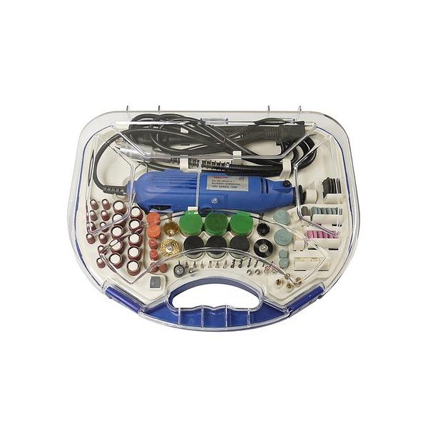 ●特徴: ・38種類191pcsのアタッチメントがセットになって、あらゆる精密研磨が可能 ・作業に合わせ回転数を無段階で調整可能 ・標準のφ3mm軸砥石 ・フレキシブル延長ペンシル型リューター付き ・プラスチックケース入りで持ち運び、保管も...