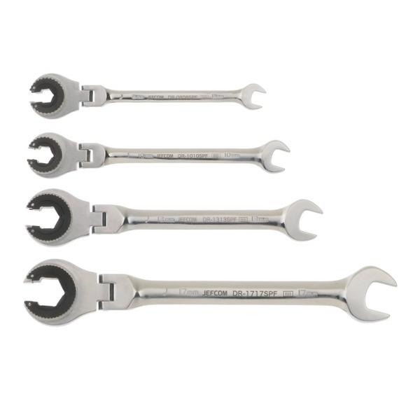 フレアナット等の締め外しに最適なレンチセット ●スパナとスパナ型ラチェットレンチの一体型製品 ●ラチェットレンチ側はヘッドの角度調整ができる ●4本セット(8mm・10mm・13mm・17mm) ●用途:フレアナットの締め外し・ナットの締め...