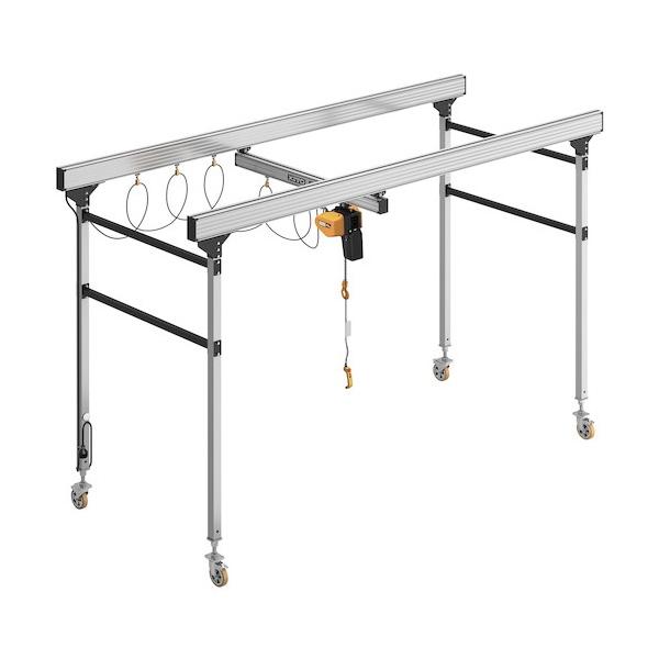 ■特徴 モバイルライトクレーン（ダブルガーダ）と巻上機をセットにした、すぐに使える便利なパッケージセット品。 キャスター付きで移動がラクラク。 ストッパー付きキャスターのためアンカー固定不要。 レベルの合っていない場所でも使用可能なジャッキ...