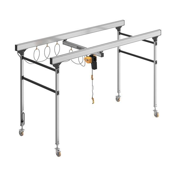 ■特徴 モバイルライトクレーン（ダブルガーダ）と巻上機をセットにした、すぐに使える便利なパッケージセット品。 キャスター付きで移動がラクラク。 ストッパー付きキャスターのためアンカー固定不要。 レベルの合っていない場所でも使用可能なジャッキ...