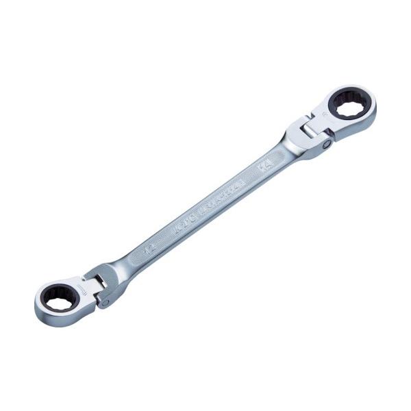 両頭首振りタイプです。 ラチェットめがね部は本締めが可能です。 ラチェットめがね部とヒンジ部との距離が短いので、狭い場所でのスムーズな連続作業ができます。 ラチェットめがね部の振れ角は片側約90°あり、作業性に優れています。 送り角度5°（...