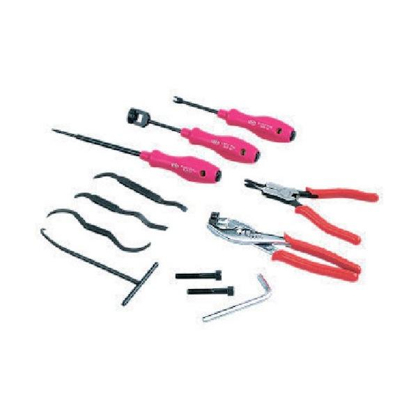 商品画像はイメージ画像です。実際とは異なる場合がございます。 自動車に使用されているドラムブレーキの分解、組付、調整作業に使用する専用工具のセットです。 用途 自動車に使用されているドラムブレーキの分解、組付、調整作業に。 セット内容:AB...